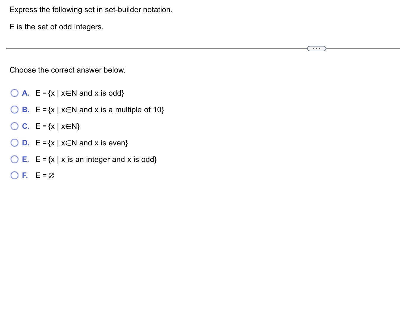 Solved Express the following set in set-builder notation.E | Chegg.com