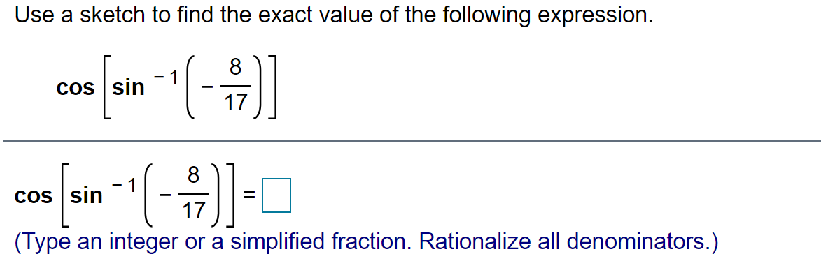 Solved Use a sketch to find the exact value of the following | Chegg.com
