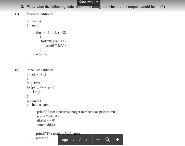 Solved (0) Open with 3. Write what the following codes | Chegg.com