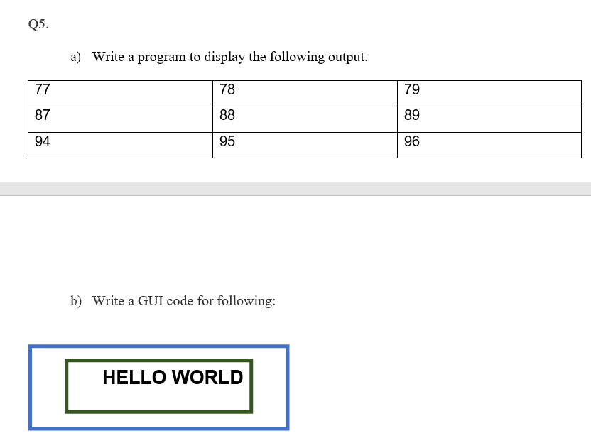 Solved Q5. a) Write a program to display the following | Chegg.com