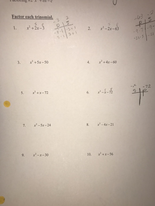 Solved Factor each trinomial x^2 + 2x - 3 x^2 - 2x - 63 | Chegg.com