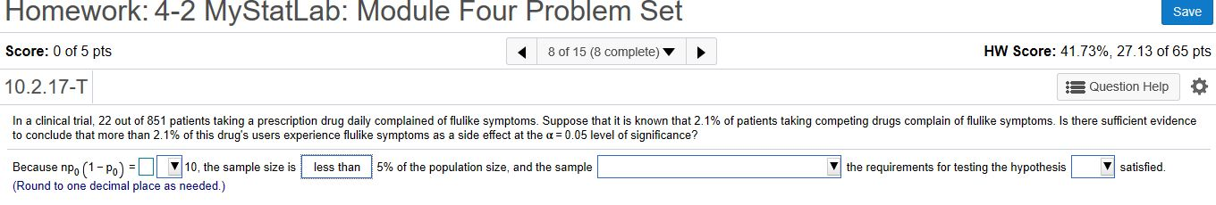 Solved Homework: 4-2 MyStatLab: Module Four Problem Set Save | Chegg.com
