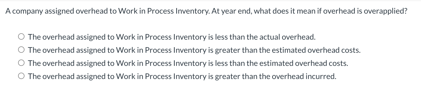 Solved A company assigned overhead to Work in Process | Chegg.com
