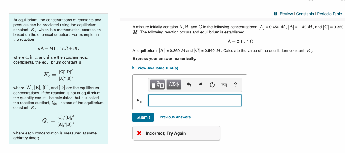 Solved Review Constants Periodic Table At equilibrium, the | Chegg.com