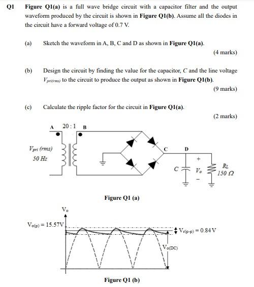 Solved Q1 Figure Q1(a) is a full wave bridge circuit with a | Chegg.com