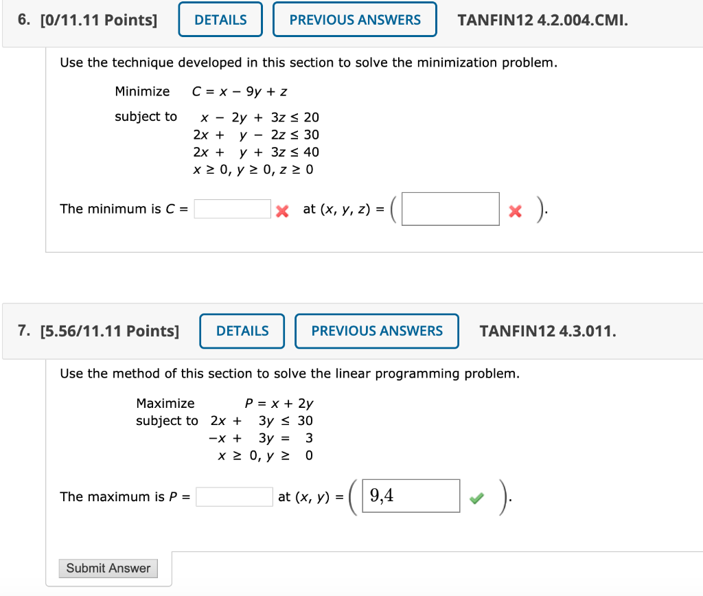 Solved 6. [0/11.11 Points] DETAILS PREVIOUS ANSWERS TANFIN12 | Chegg.com