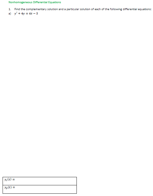Solved Nonhomogeneous Differential Equations 1 Find The 