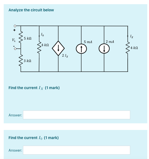 Solved Analyze the circuit below 10 Ix VL 5 k12 5 mA 2 mA 4 | Chegg.com