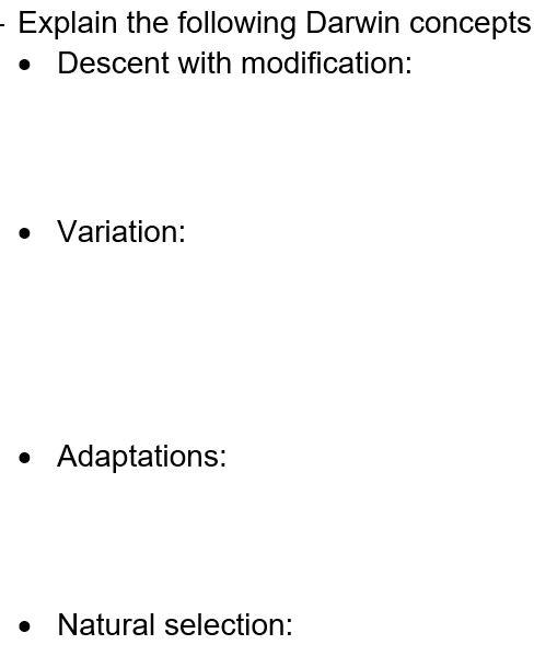 Solved Explain the following Darwin concepts Descent with | Chegg.com