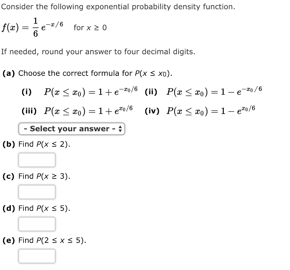 Solved Consider the following exponential probability | Chegg.com