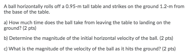Solved A ball horizontally rolls off a 0.95-m tall table and | Chegg.com
