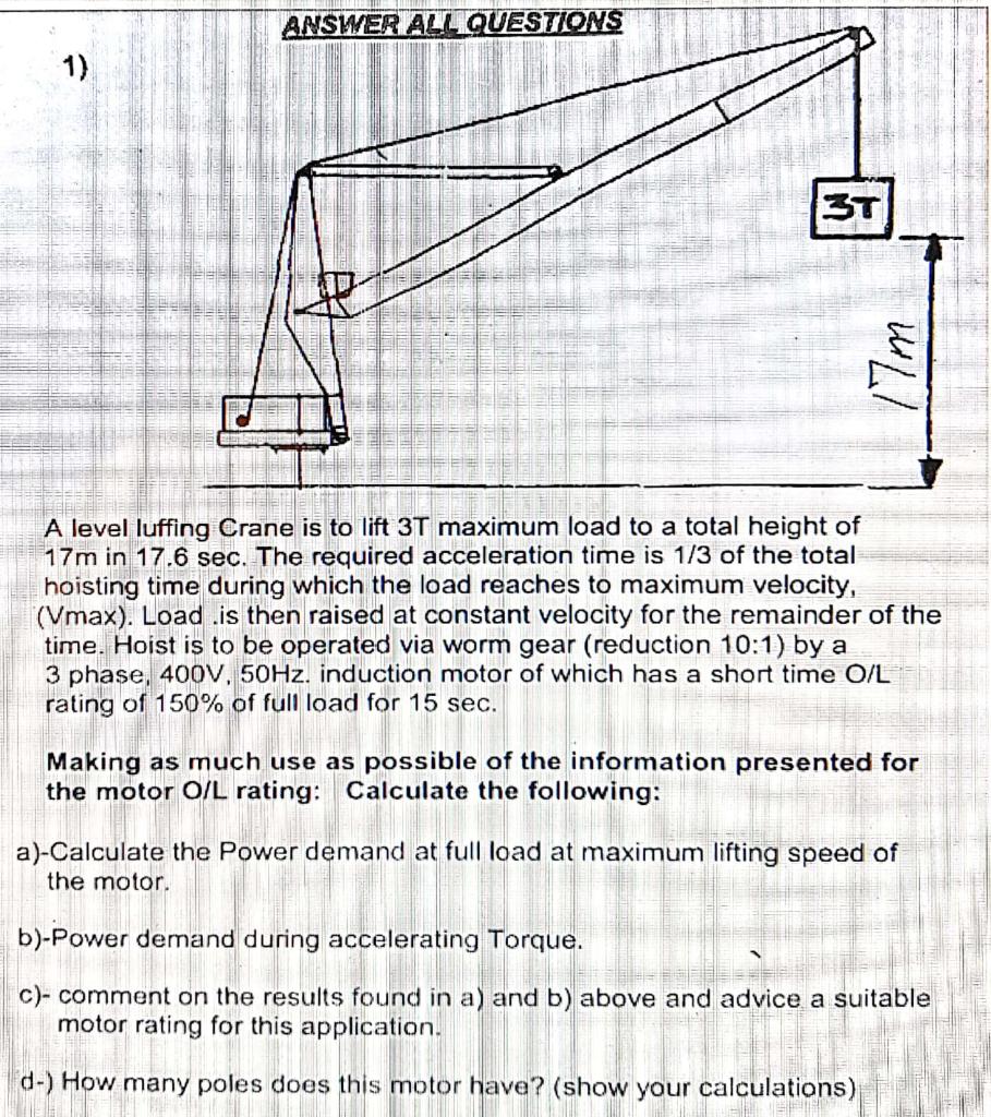 ANSWER ALL QUESTIONS 1) 3T WILL A level luffing Crane | Chegg.com