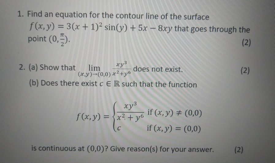 Solved 1. Find an equation for the contour line of the | Chegg.com