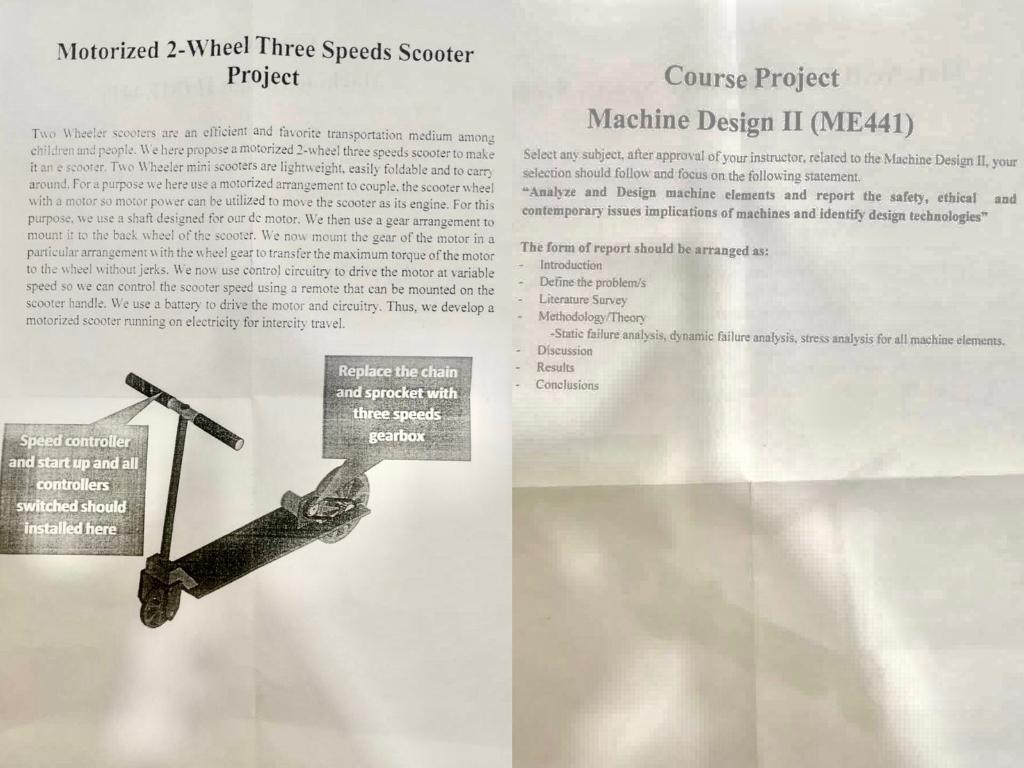 Solved Motorized 2-Wheel Three Speeds Scooter Project Course | Chegg.com