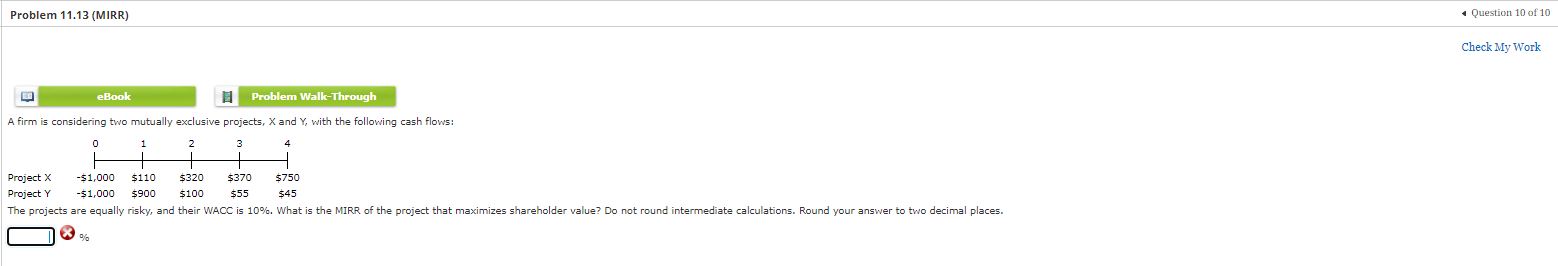 Solved Problem 11.13 (MIRR)eBookProblem Walk-ThroughA firm | Chegg.com
