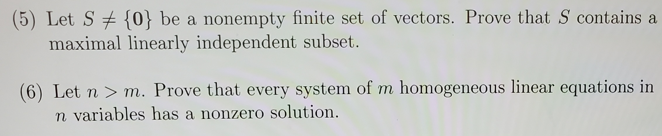 Solved 5 Let S 0 Be A Nonempty Finite Set Of Vectors 