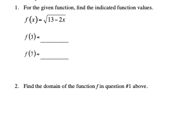 Solved 1. For the given function, find the indicated | Chegg.com