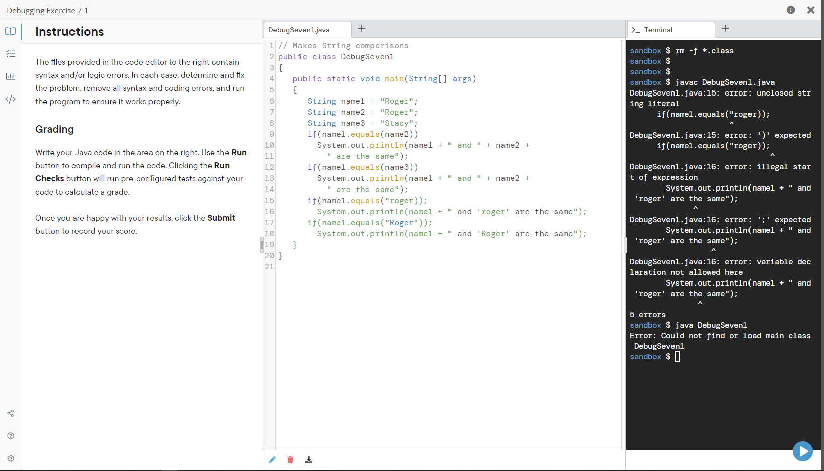 Solved Debugging Exercise 7 1 Debug Seven 1 java LI Chegg