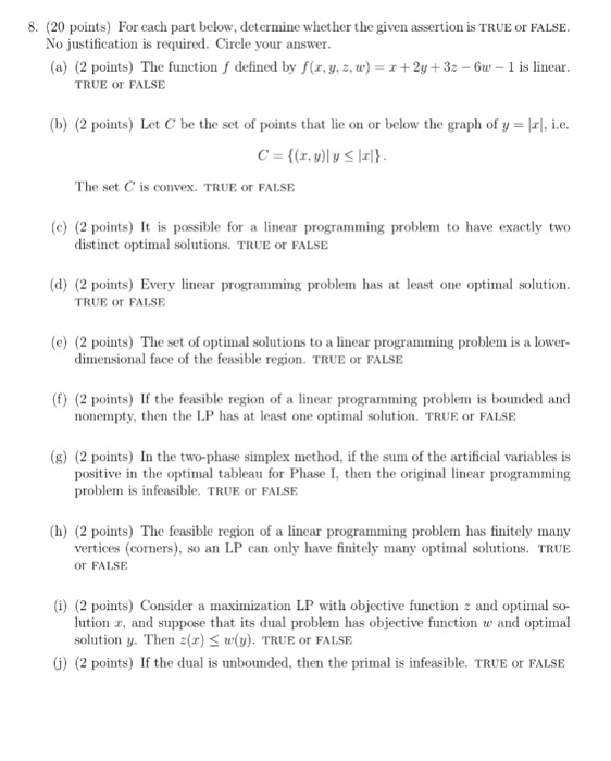 Solved 8. (20 points) For each part below, determine whether | Chegg.com