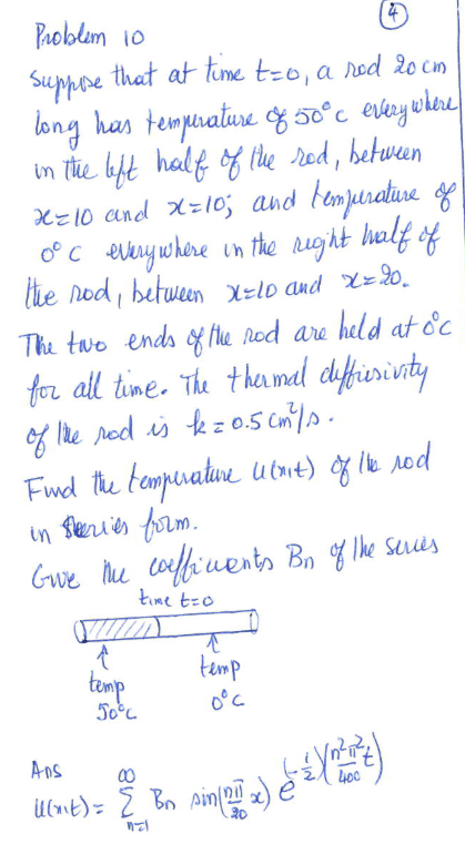 Solved Problem 10 (4) suppose that at time t=0, a rod 20 cm | Chegg.com