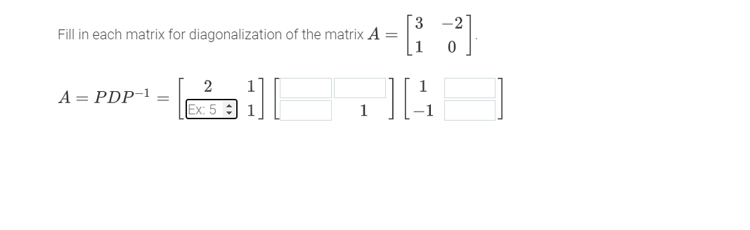 Solved Fill in each matrix for diagonalization of the matrix | Chegg.com