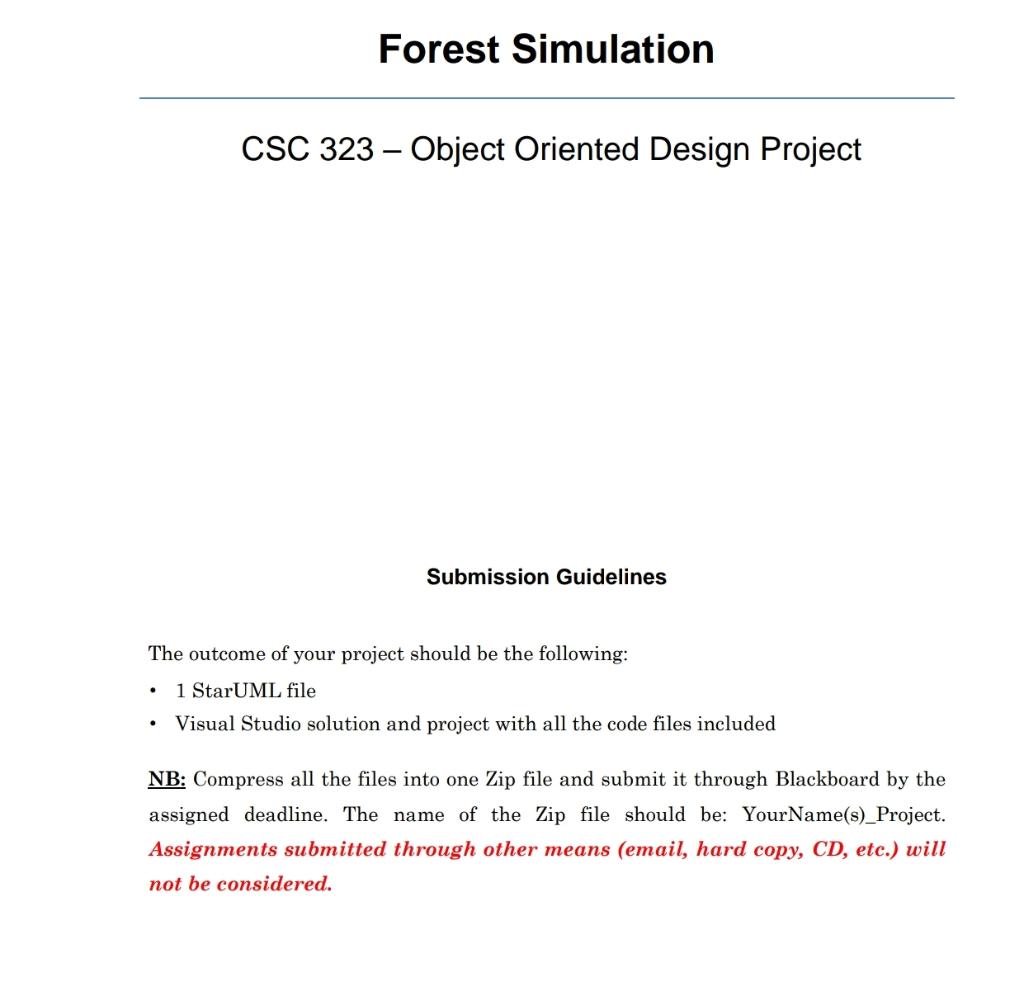 Forest Simulation CSC 323 – Object Oriented Design | Chegg.com