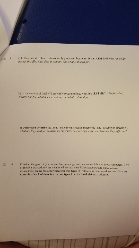 Solved (12) 5. a) In the context of Intel X86 assembly | Chegg.com