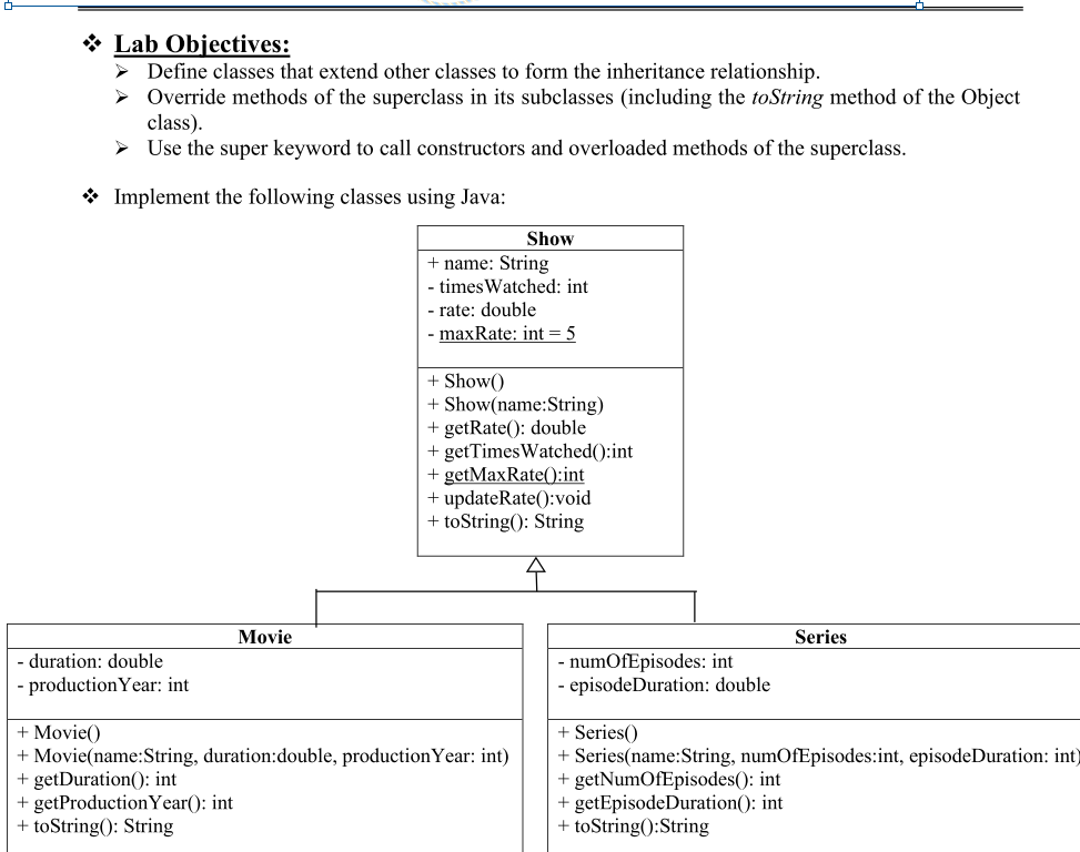 Solved Lab Objectives: Define classes that extend other | Chegg.com