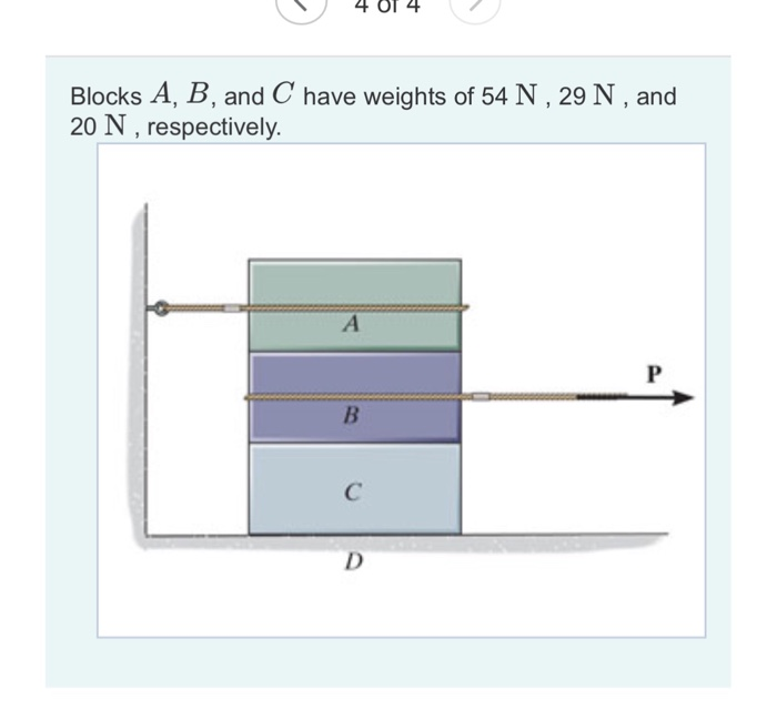 Solved 4 Of 4 Blocks A, B, and C' have weights of 54 N, 29 | Chegg.com