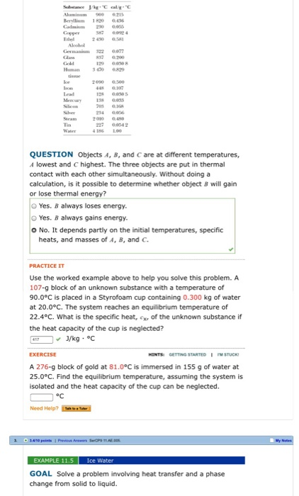 Solved GOAL Solve a calorimetry problem involving only two | Chegg.com