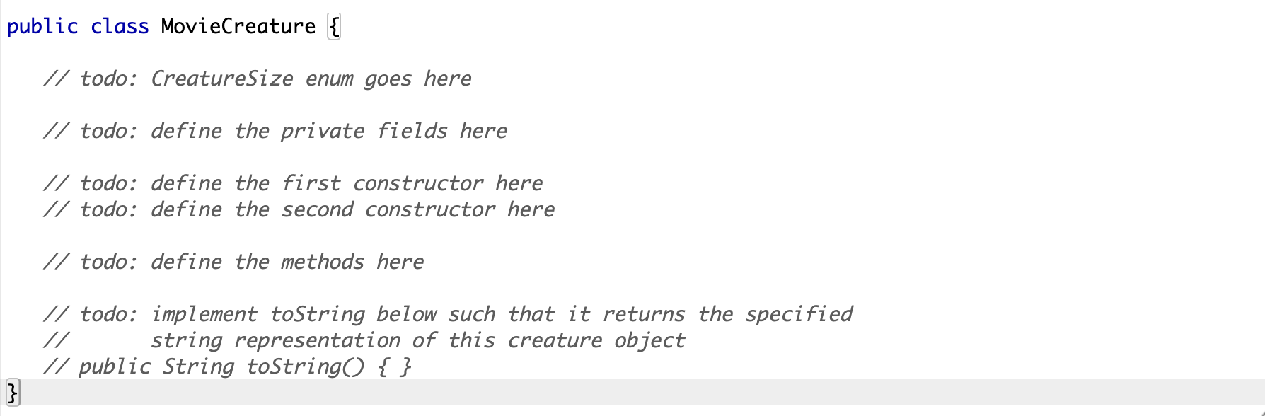 Solved Step 1: defining fields of the MovieCreature class | Chegg.com