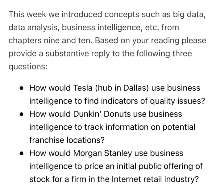Solved This Week We Introduced Concepts Such As Big Data