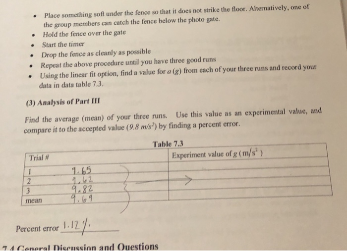 Solved what would be the experimental value of g (m/s^2) in | Chegg.com