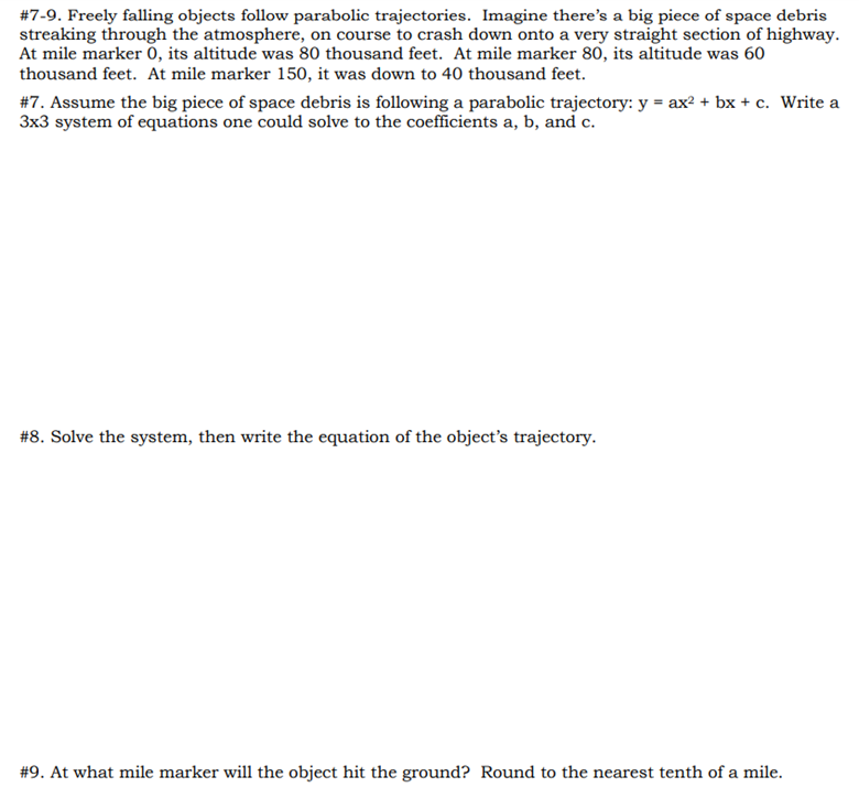Solved \#7-9. Freely falling objects follow parabolic | Chegg.com