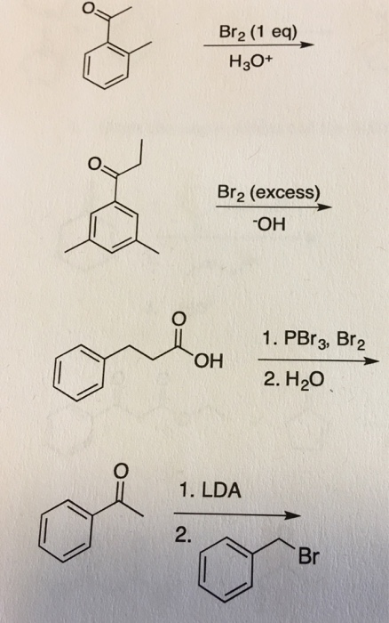 Solved Br2 (1 eq) H30+ Br2 (excess) OH 1. PBr3, Br2 OH 2. | Chegg.com