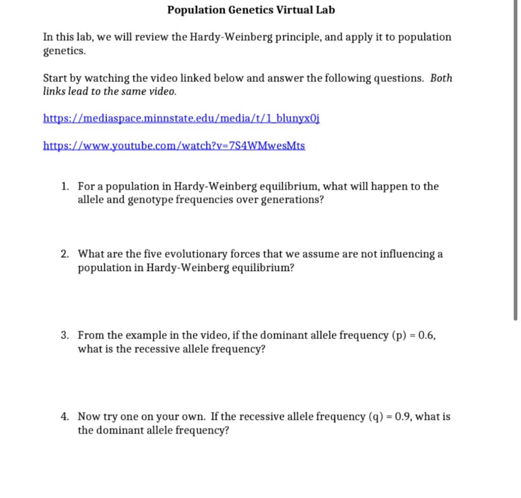 Solved Population Genetics Virtual Lab In this lab, we will | Chegg.com
