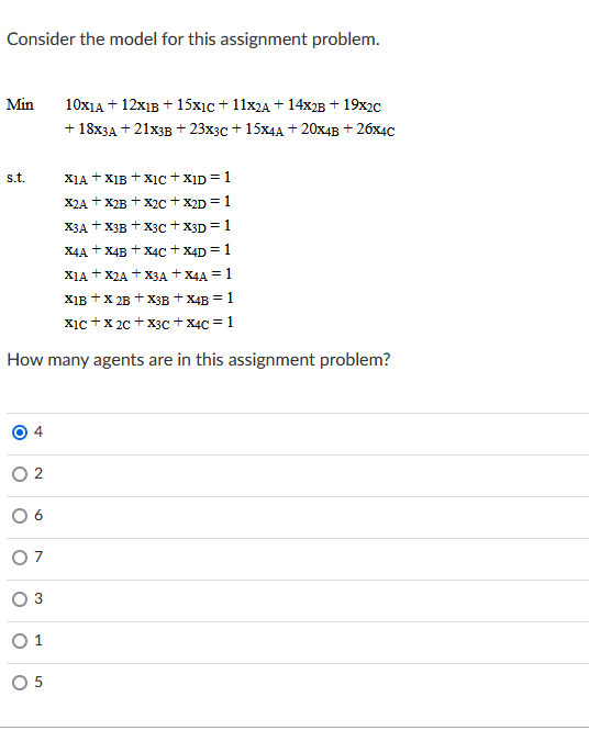 Solved Consider the model for this assignment problem. Min | Chegg.com