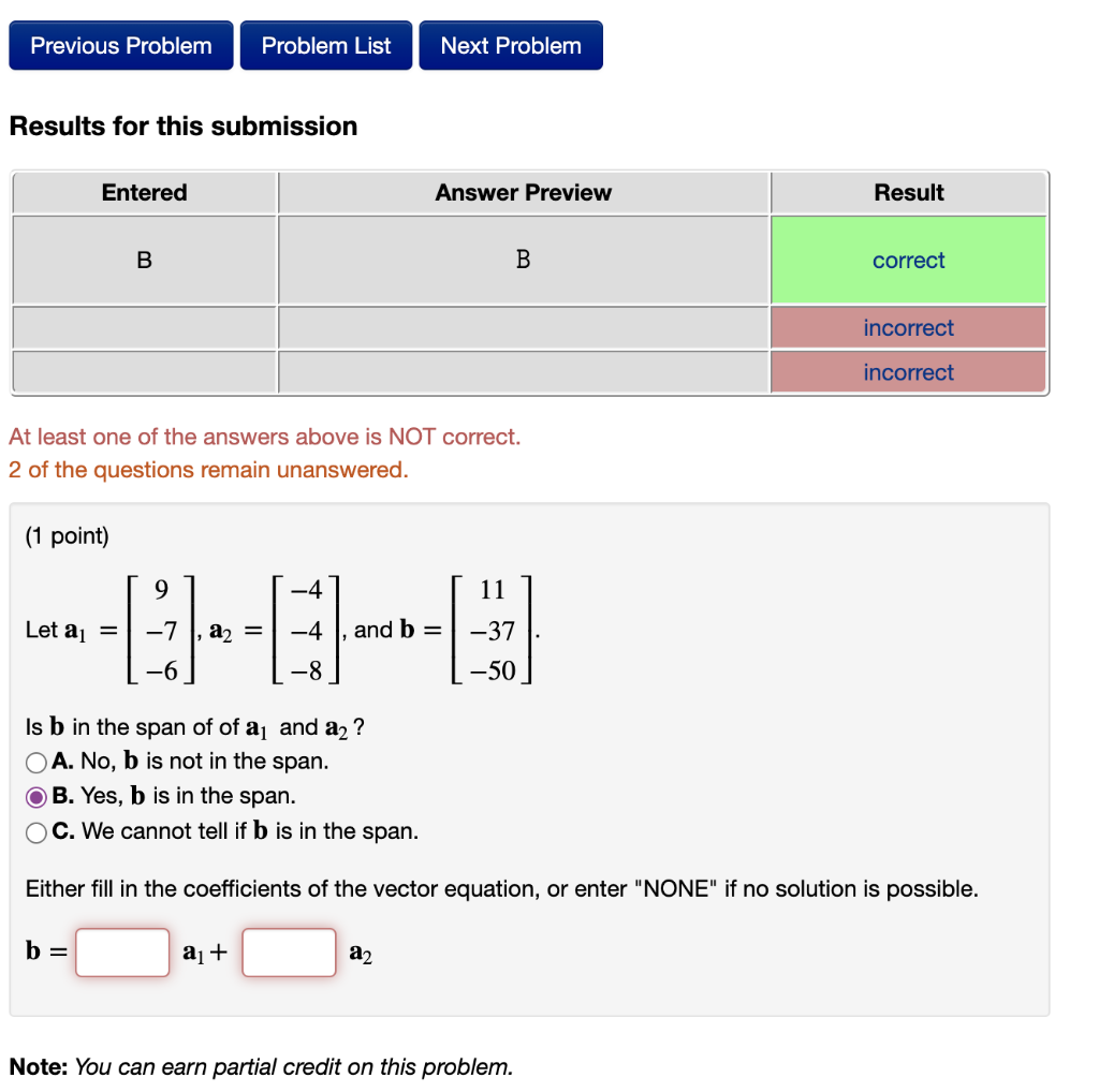 Solved Previous Problem Problem List Next Problem Results | Chegg.com