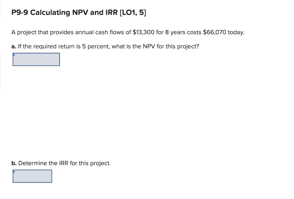 Solved P9-9 Calculating NPV and IRR (LO1, 5] A project that | Chegg.com