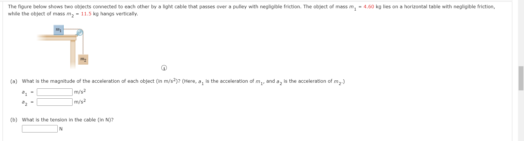 Solved = 4.60 kg lies on a horizontal table with negligible | Chegg.com