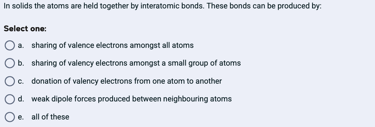 In solids the atoms are held together by interatomic | Chegg.com