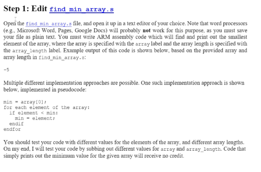 Solved Step 1: Edit find min array.s Open the find min | Chegg.com