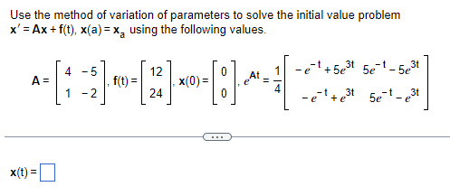 Solved Use the method of variation of parameters to solve | Chegg.com