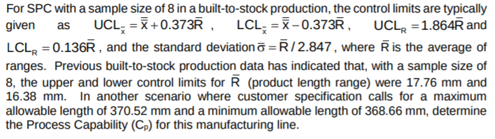 Solved as For SPC with a sample size of 8 in a | Chegg.com