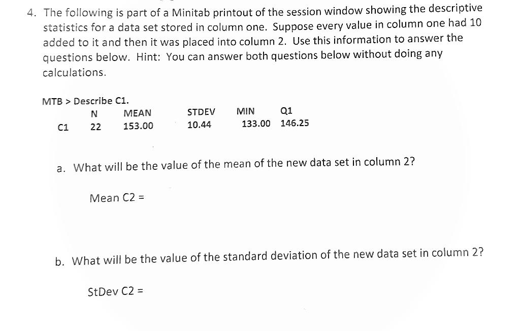 Solved The following is part of a Minitab printout of the | Chegg.com
