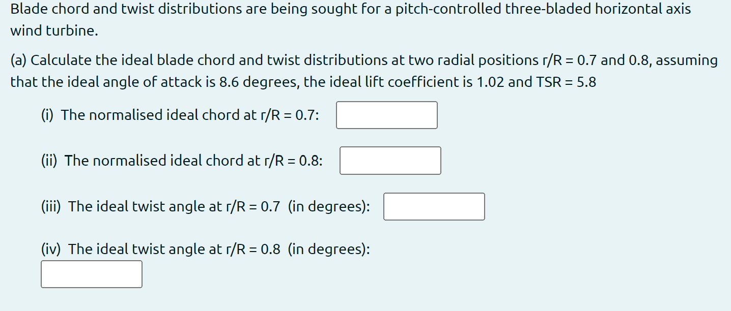 Solved Blade chord and twist distributions are being sought | Chegg.com
