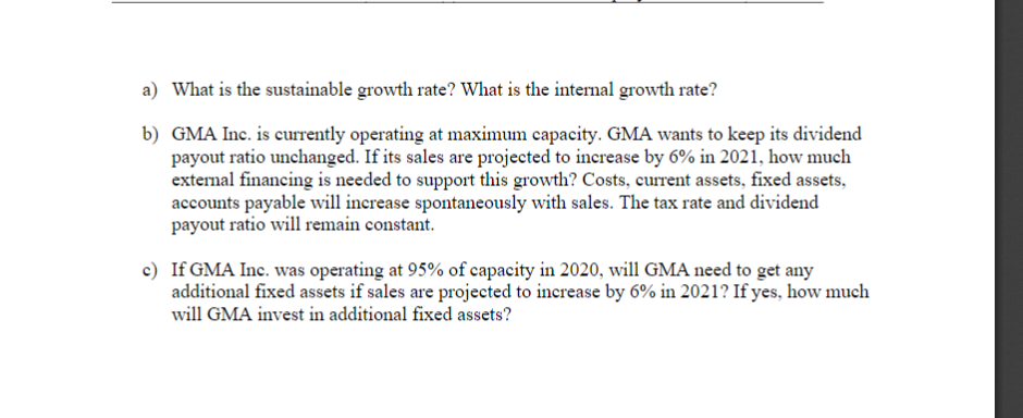 Solved Question (2) Use the information on GMA, Inc's 2020 | Chegg.com