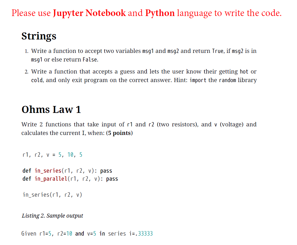Solved Please use Jupyter Notebook and Python language to | Chegg.com