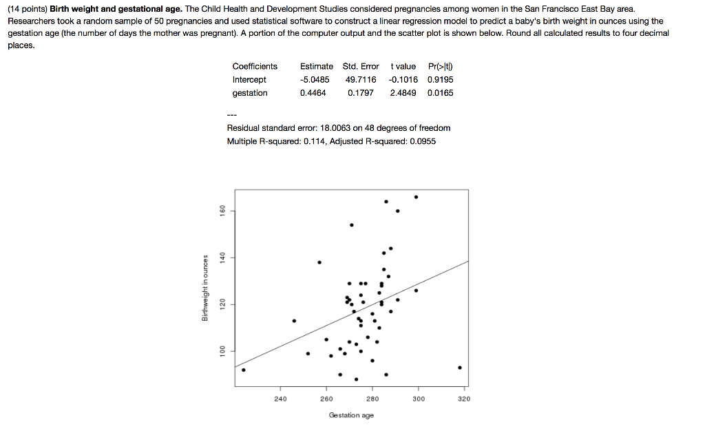 Solved (14 points) Birth weight and gestational age. The | Chegg.com