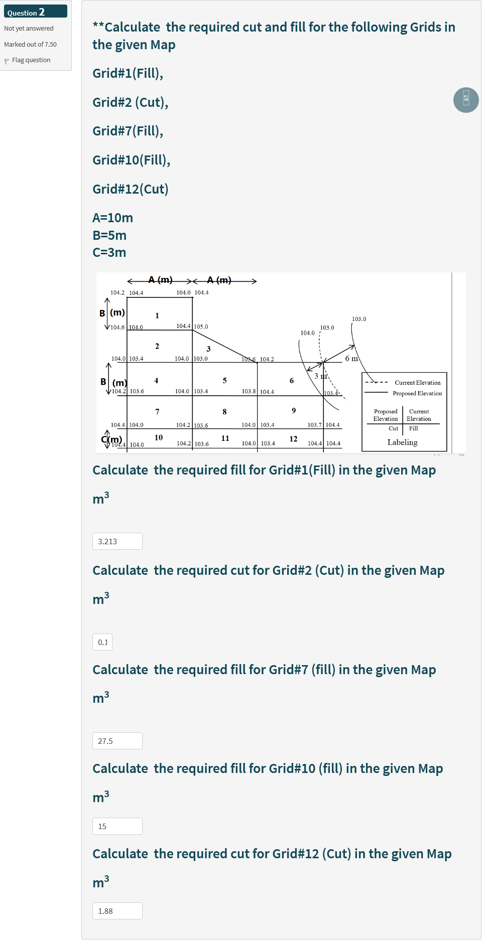 Solved ⋆⋆ Calculate the required cut and fill for the | Chegg.com